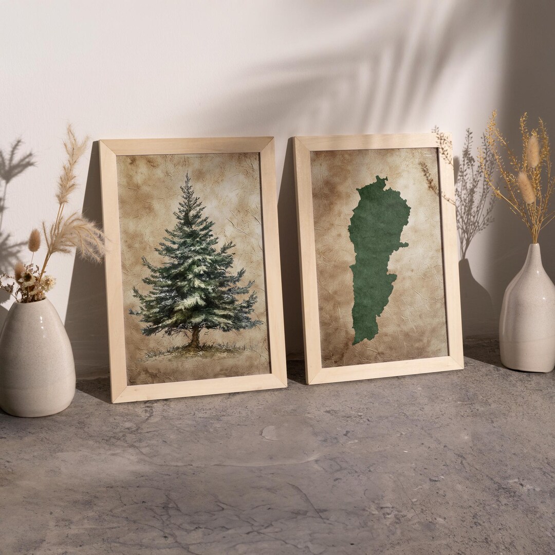 Arab Wall Art: Cedar Tree & Map of Lebanon | Vintage Lebanese Home ...