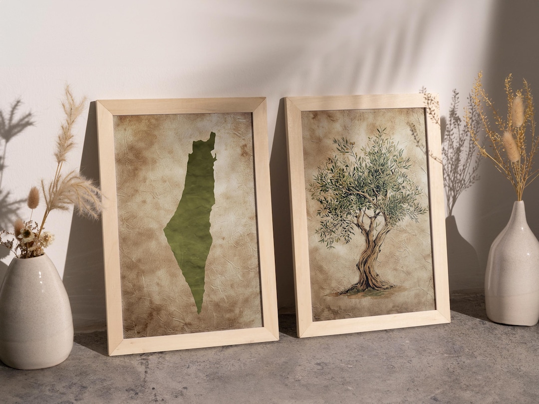 Palestine Wall Art: Olive Tree & Map of Palestine | Vintage Palestinian ...