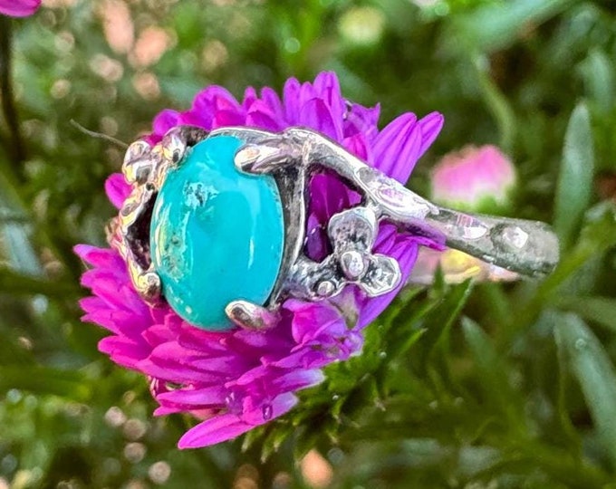 Vintage, Sterling Silver, Turquoise Flower Ring, Ring Size 7 1/2, 1.4 ...