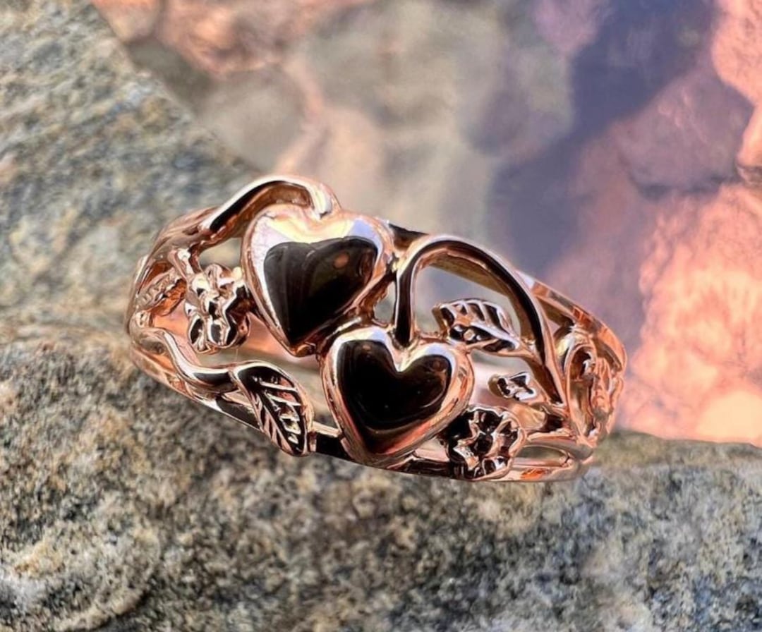 Vintage 14K Rose Gold Heart & Flower Ring, Size 8.5, 3.25 - Etsy