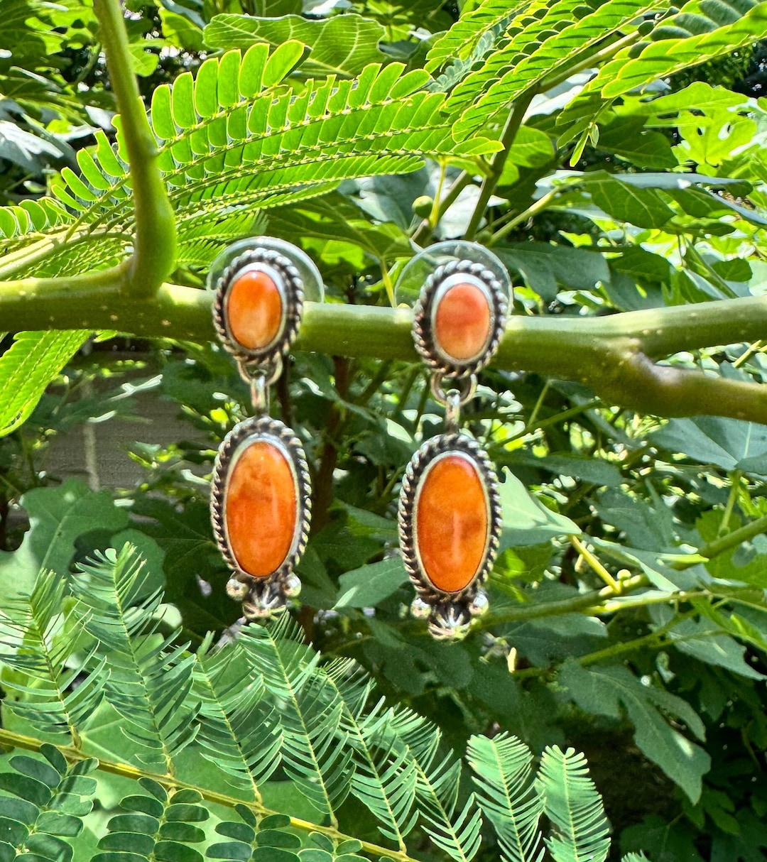 Vintage, Sterling Silver, Geneva Apachito, Orange Spiny Oyster, Dangle ...