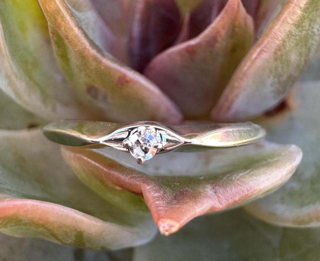 Vintage, 14K Gold, 585 Diamond Solitaire Ring, Engagement Ring, Size 6 ...