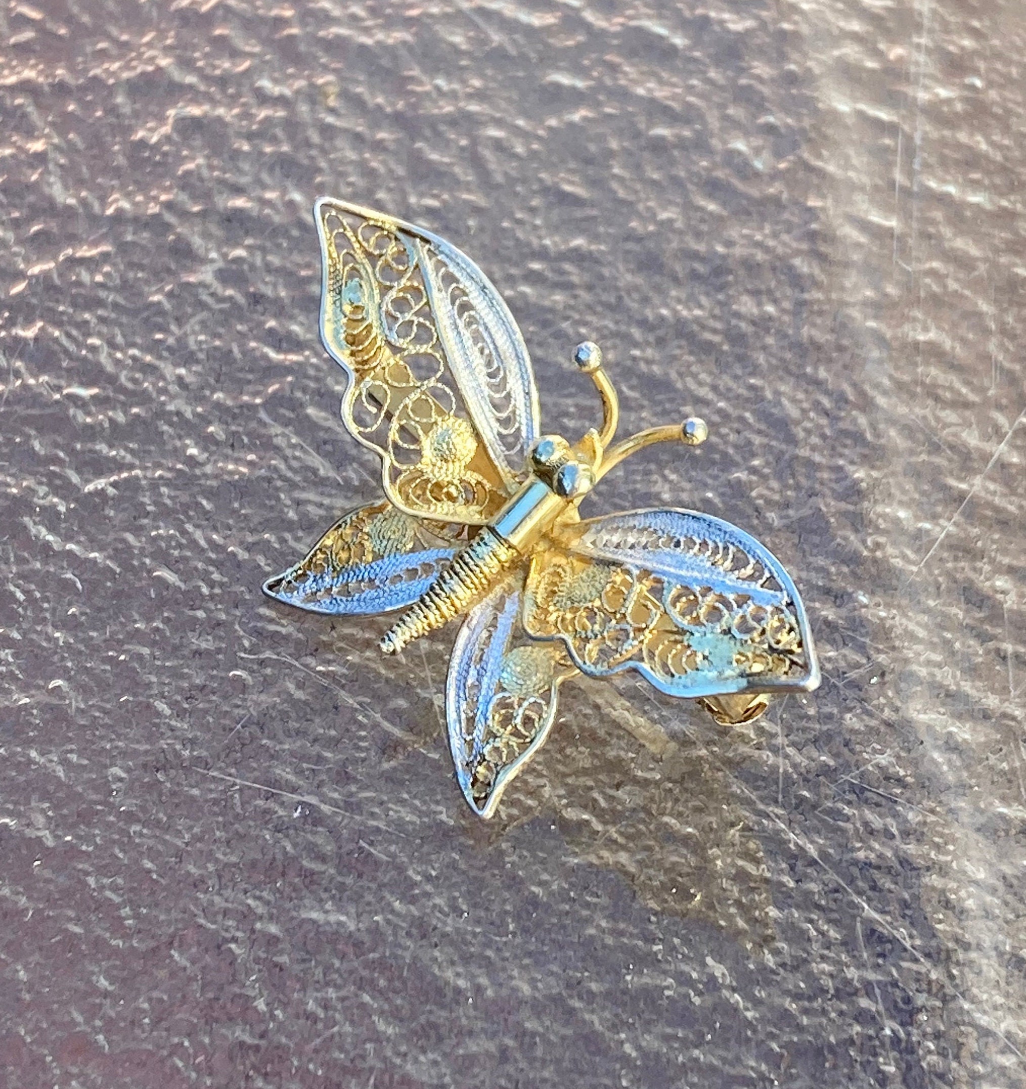 Vintage 800 Silver Filigree Butterfly Brooch Two Tone 38mm | Etsy