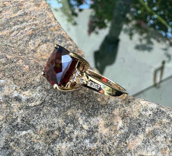 Vintage, 14K Gold, Garnet Ring With Diamonds, EMA, Si… - Gem