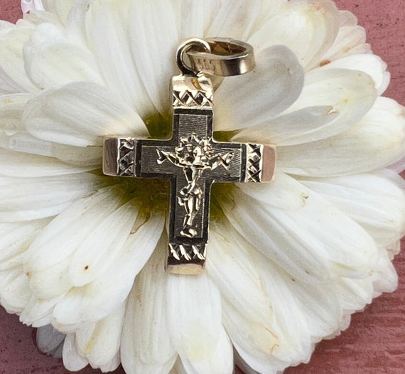 Vintage, 14K Gold, 585 Yellow Gold, Tiny Cross Crucif… - Gem