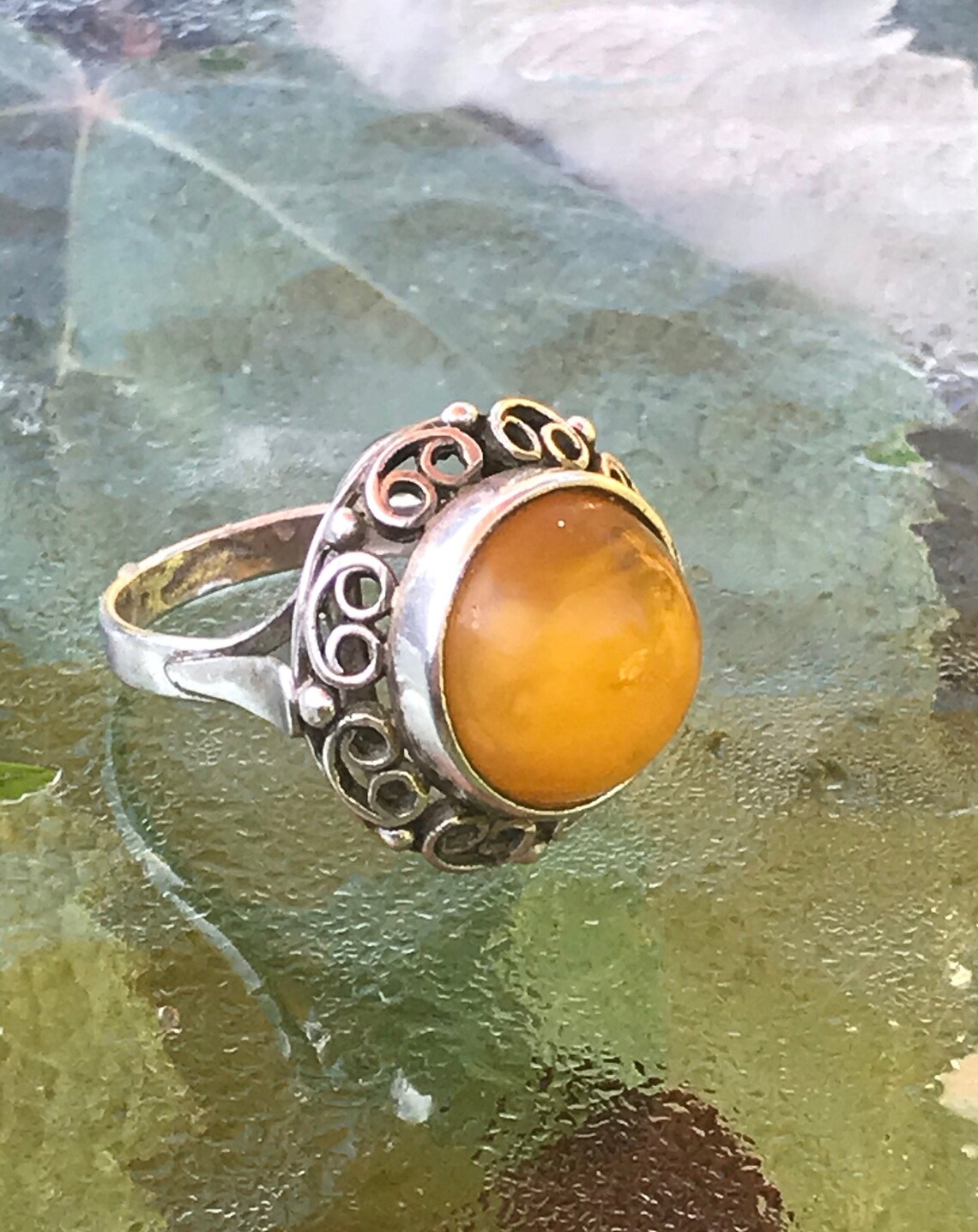 Vintage 800 Silver Poland Ring Warsaw With Honey Baltic | Etsy