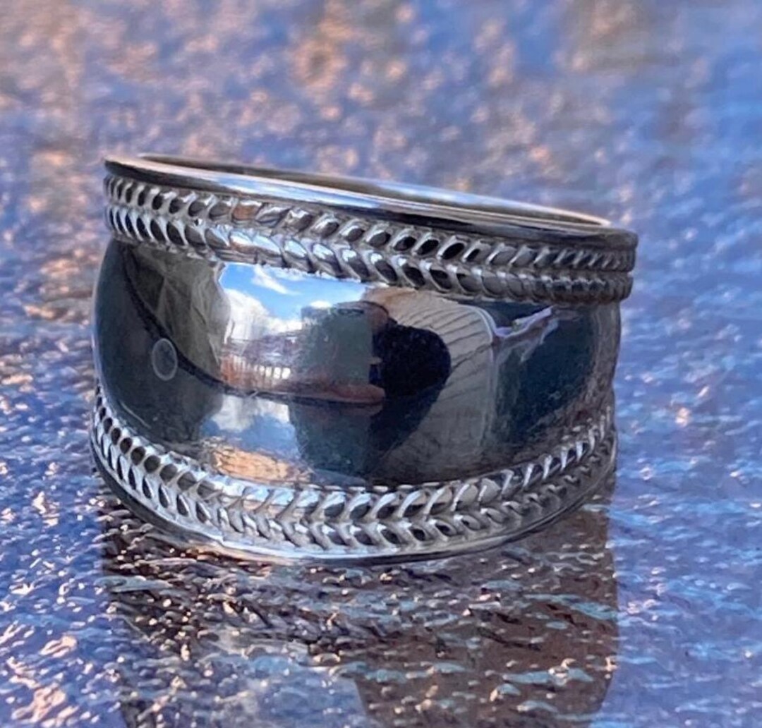 Vintage, Sterling Silver, Wide Cigar Band, Ring Size 8 1/2, 7.7 Grams ...