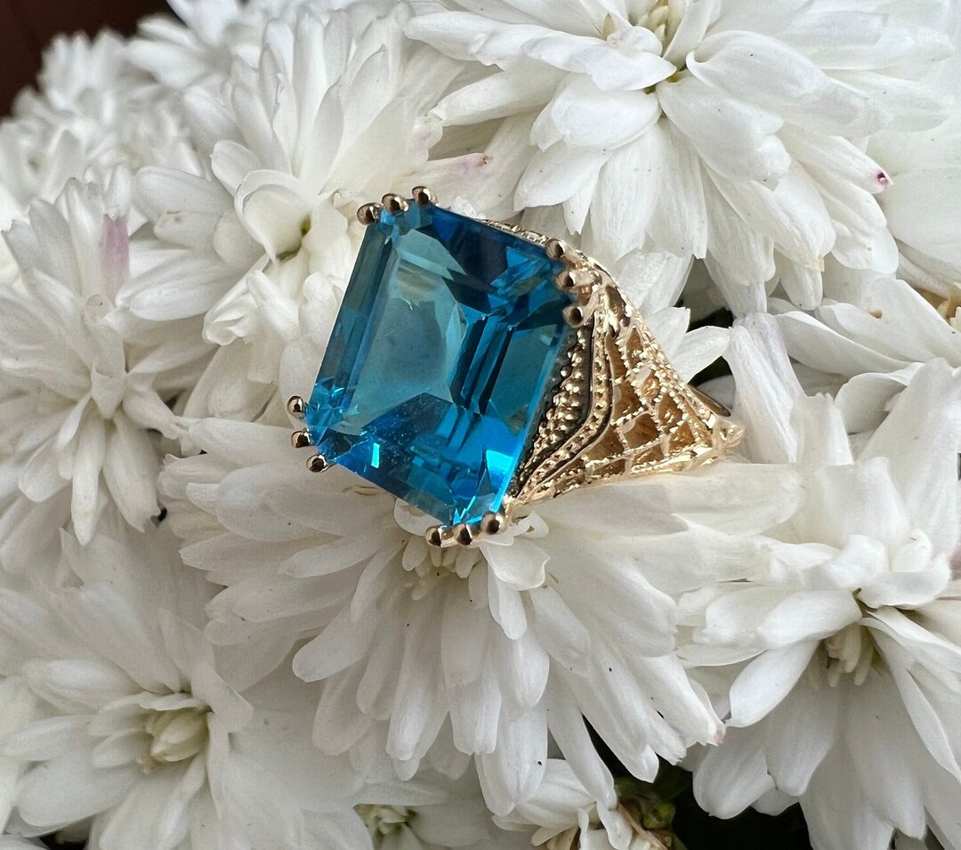 Vintage, 14K Gold, Topaz Ring, Emerald Cut, Size 6, 4.1 Grams - Etsy