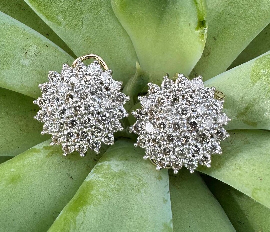 Vintage, 14K Gold, 585 Diamond Cluster Earrings, 1 CTW, 5.3 Grams - Etsy