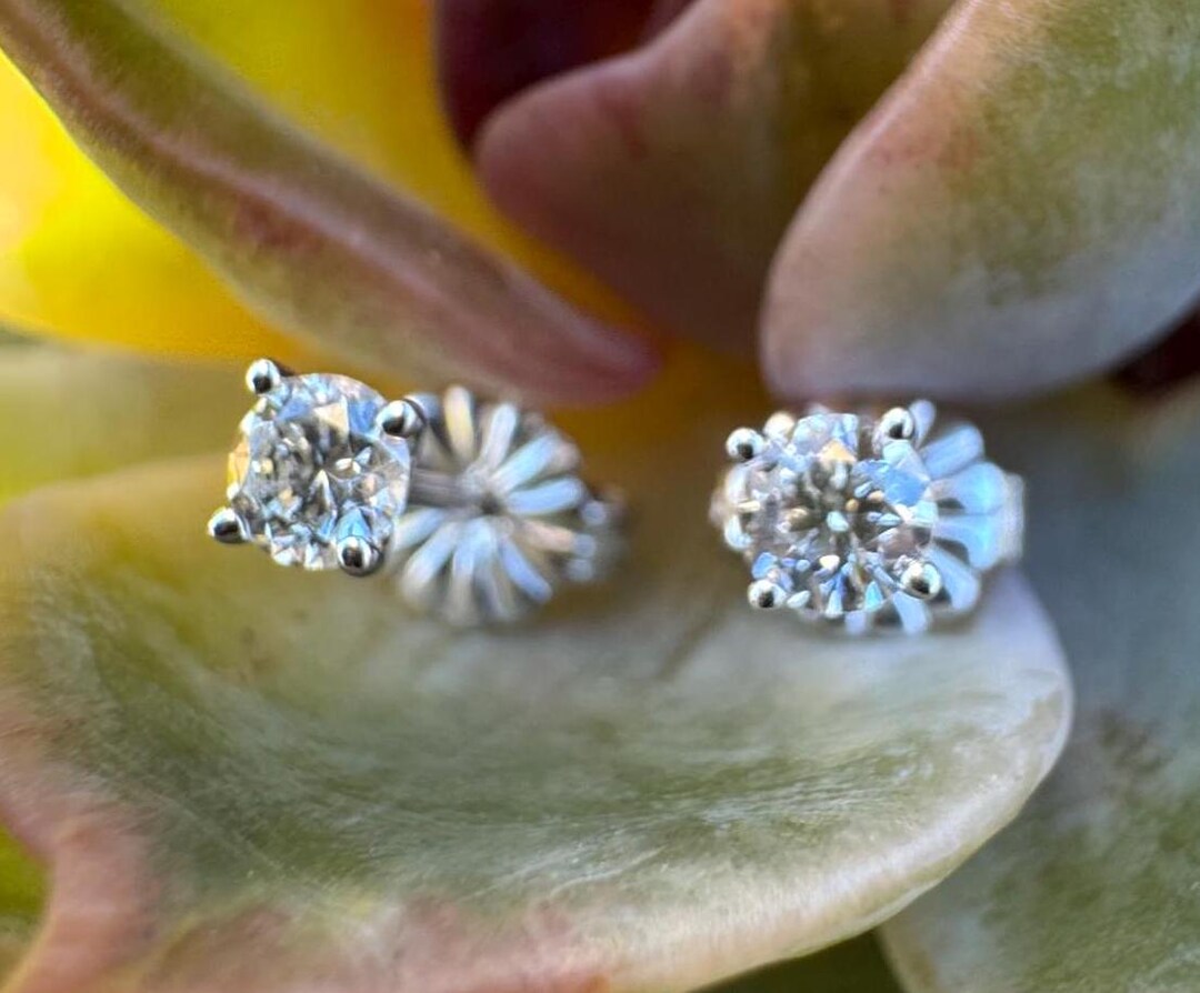 Vintage, 14K Gold, 585 Diamond Solitaire Stud Earrings, .20 TCW, .50 ...