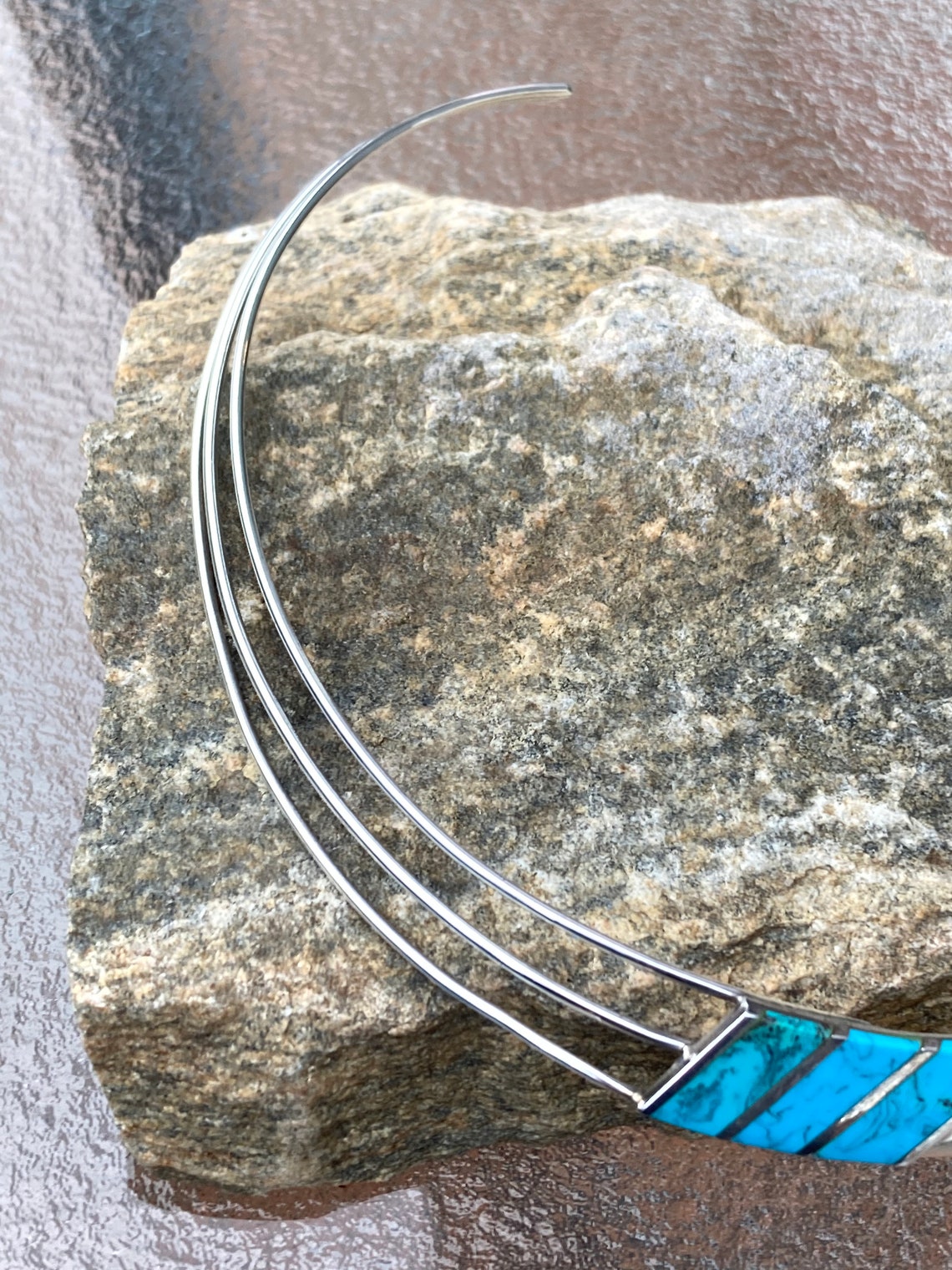 Vintage Sterling Silver Turquoise Collar Necklace Flexible - Etsy