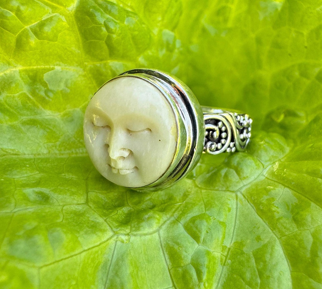 Vintage, Sterling Silver, Carved Moon Face Ring, Size 8 3/4, 10 Grams ...
