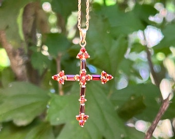 14k Garnet Cross Necklace - Etsy