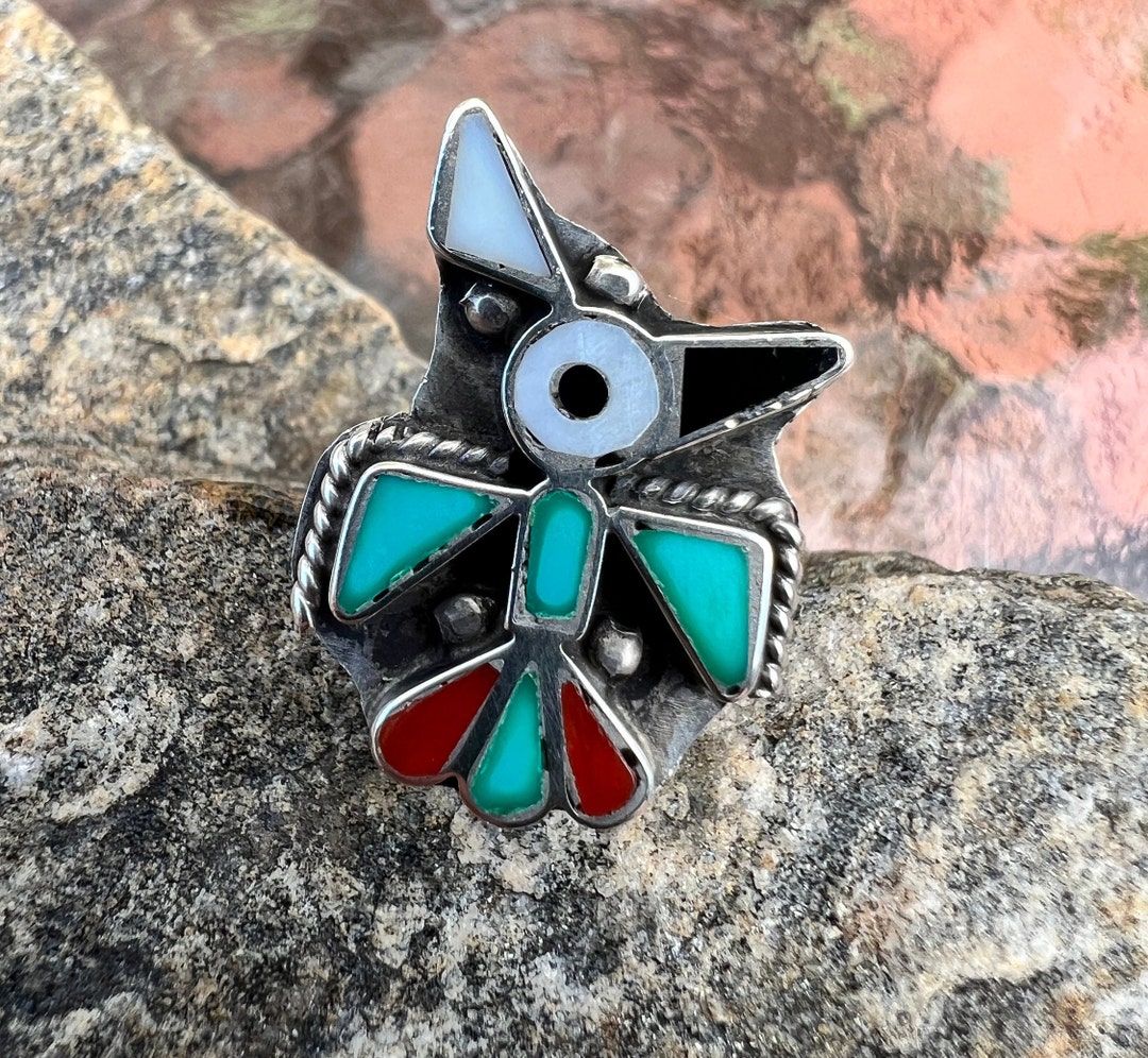 Vintage, Sterling Zuni Bird Ring, Native American, Inlay Ring, Size 5 1 ...