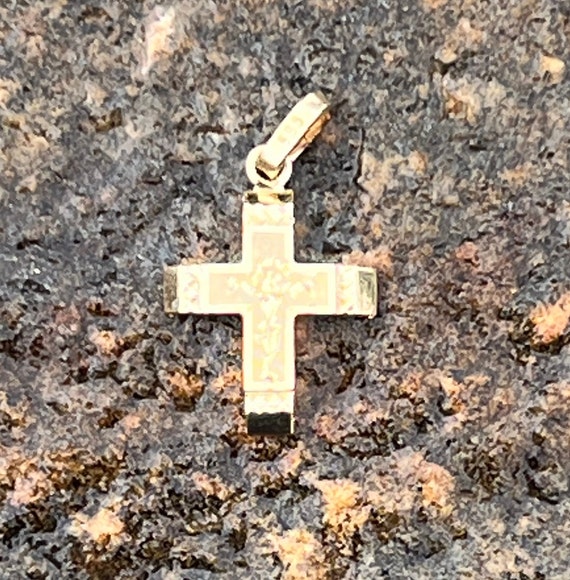 Vintage, 14K Gold, 585 Yellow Gold, Tiny Cross Crucif… - Gem