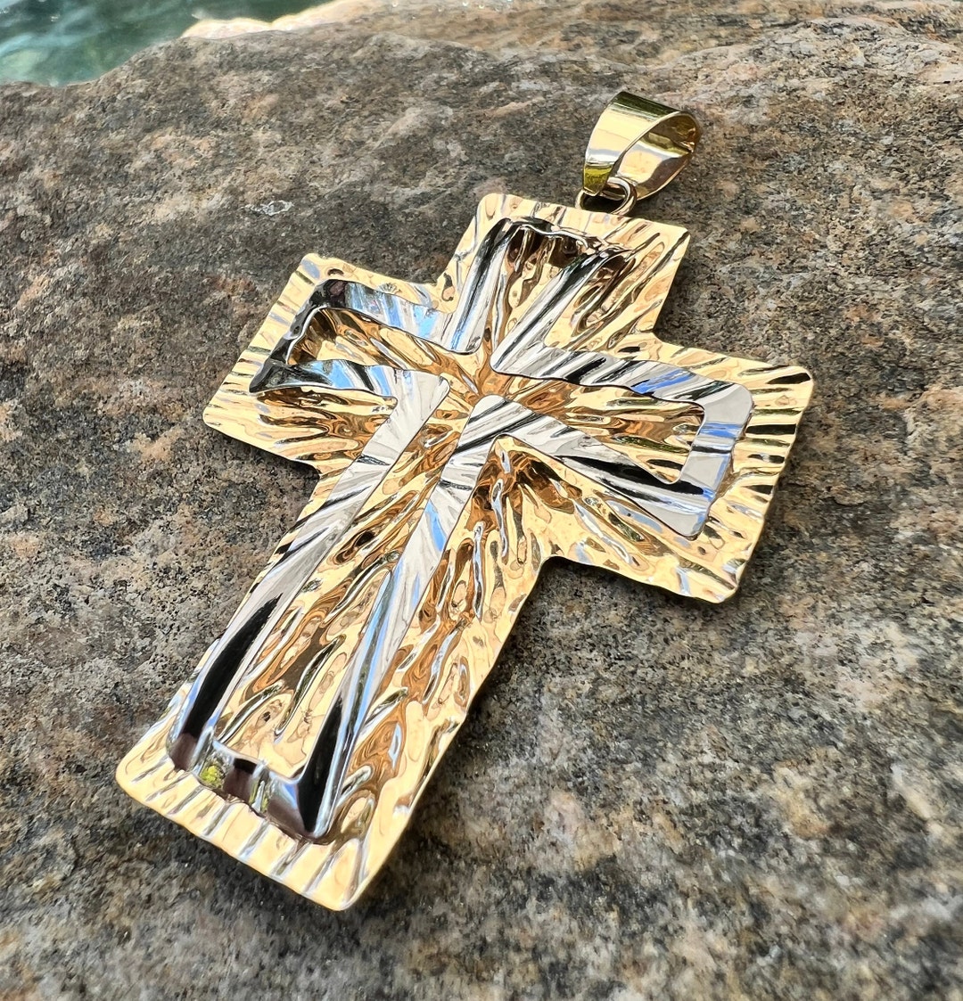 Vintage, 14K Gold, Milor Italy, Cross Pendant, Two Tone, 2.14 High, 4. ...