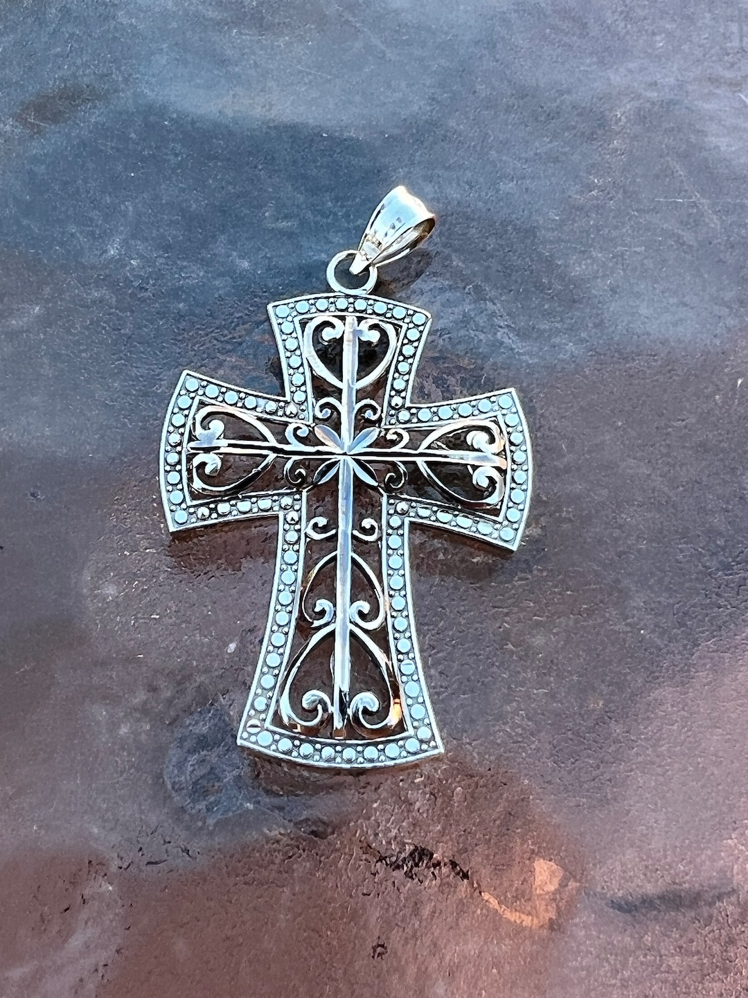 Vintage, 14K Gold, White Gold Filigree Cross Pendant, 1.42" by .85", 1. ...