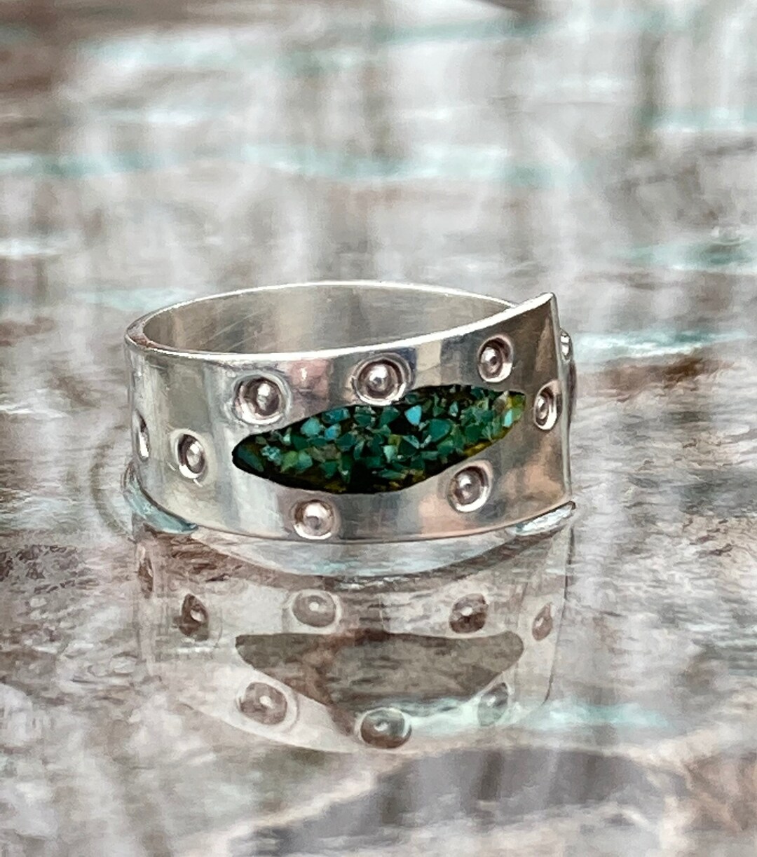 Vintage, Sterling Silver, Turquoise Chip Inlay Ring, Size 7 1/2, 3 ...