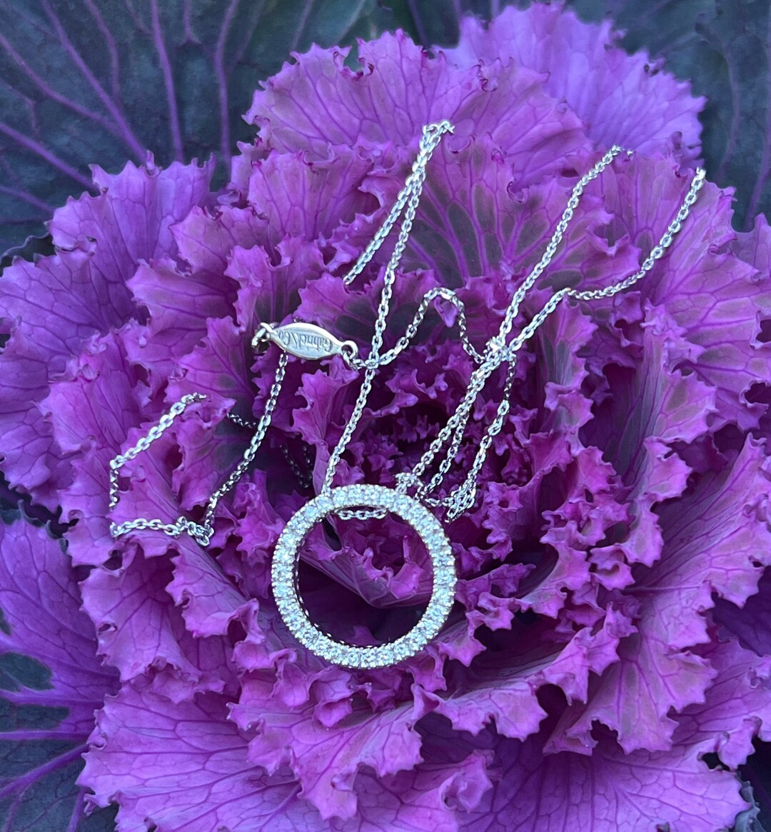 Vintage, 14K Gold, White Gold Circle Diamond Pendant, Gabriel & Co, 16 ...