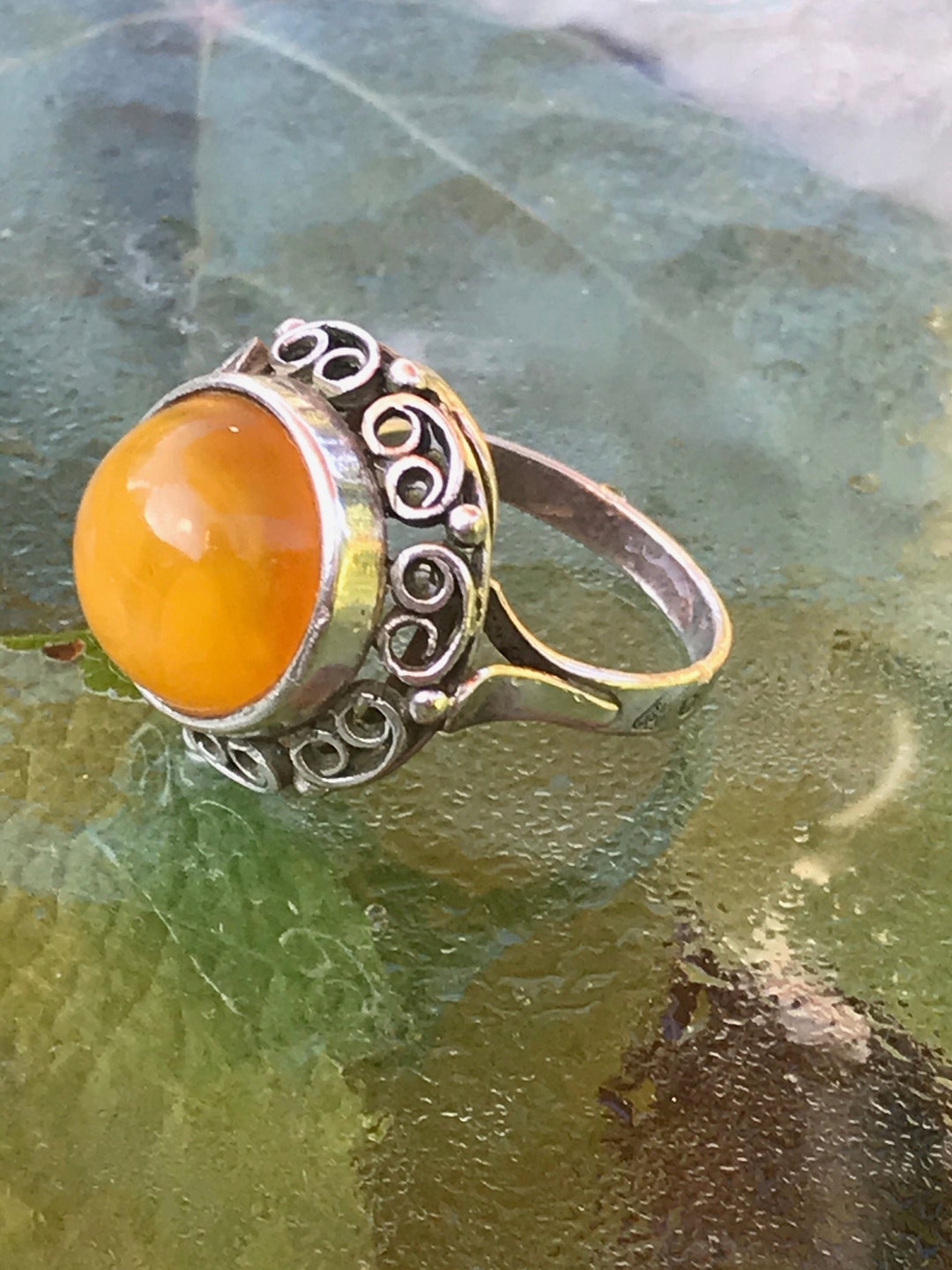 Vintage, 800 Silver, Poland Ring Warsaw, With Honey Baltic Amber, Ring ...