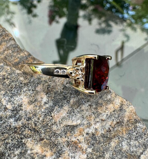 Vintage, 14K Gold, Garnet Ring With Diamonds, EMA, Si… - Gem