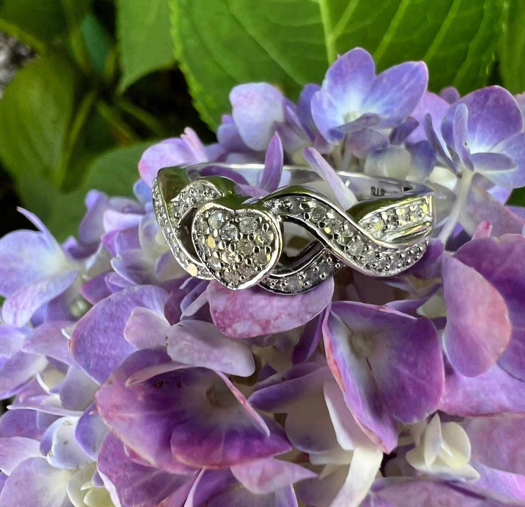 Vintage, Sterling Silver, Diamond Heart Ring, Size 8, 4.4 Grams - Etsy