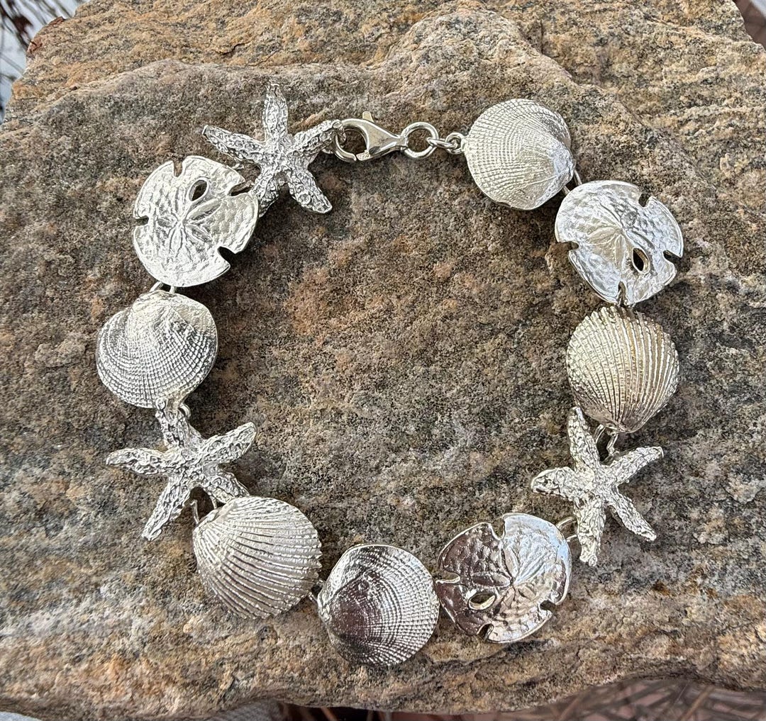 Vintage Sterling Silver Sea Shell Starfish Bracelet, 21 Grams - Etsy