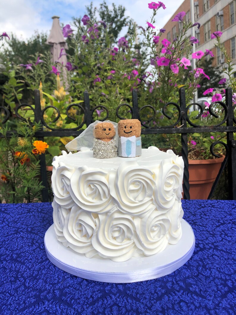 Champagne Wine Cork Wedding Cake Toppers - Beaded Bride & Groom - Etsy