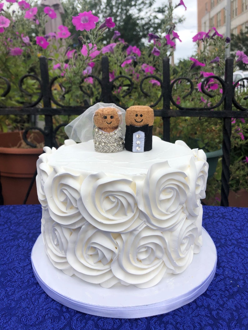 Champagne Wine Cork Wedding Cake Toppers - Beaded Bride & Groom - Etsy