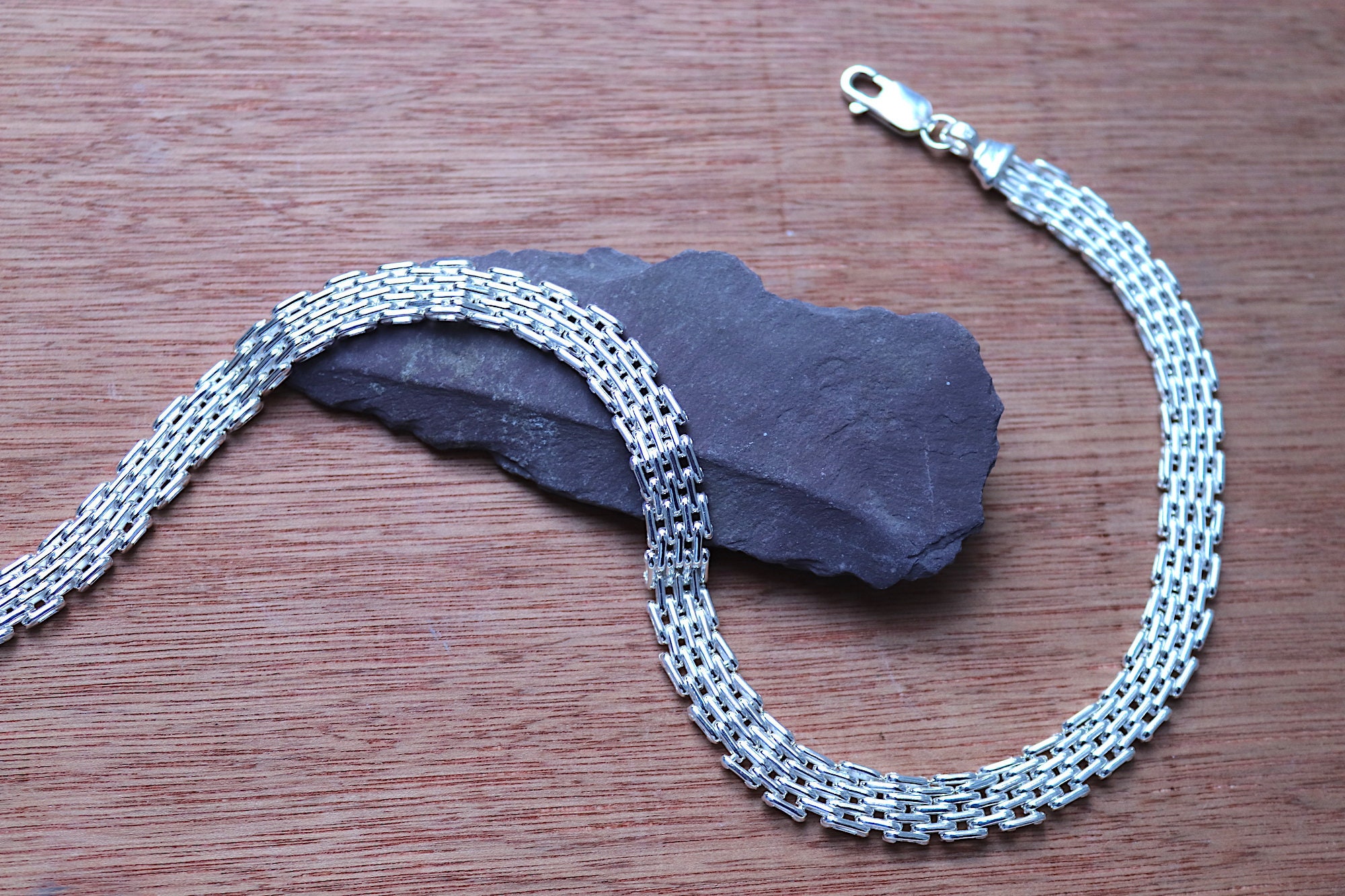 Block Chain Necklace Handmade Solid Sterling Silver Best | Etsy