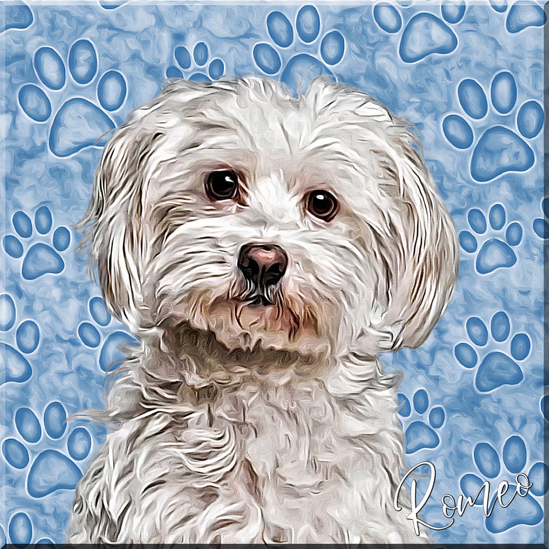 Custom Canvas Dog Portrait, Personalized Pet Portrait, Paw Print Art ...