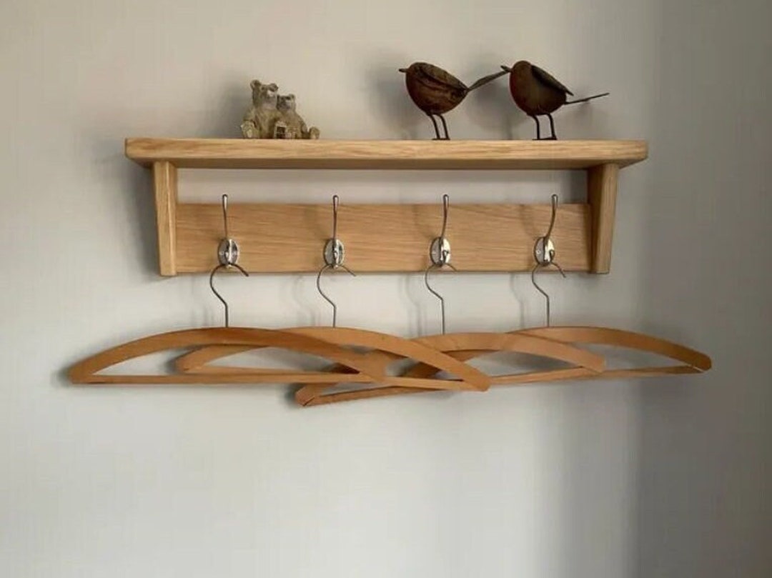 SOLID OAK Coat Rack With Shelf, Coat Hook, Handmade Wooden Entryway ...