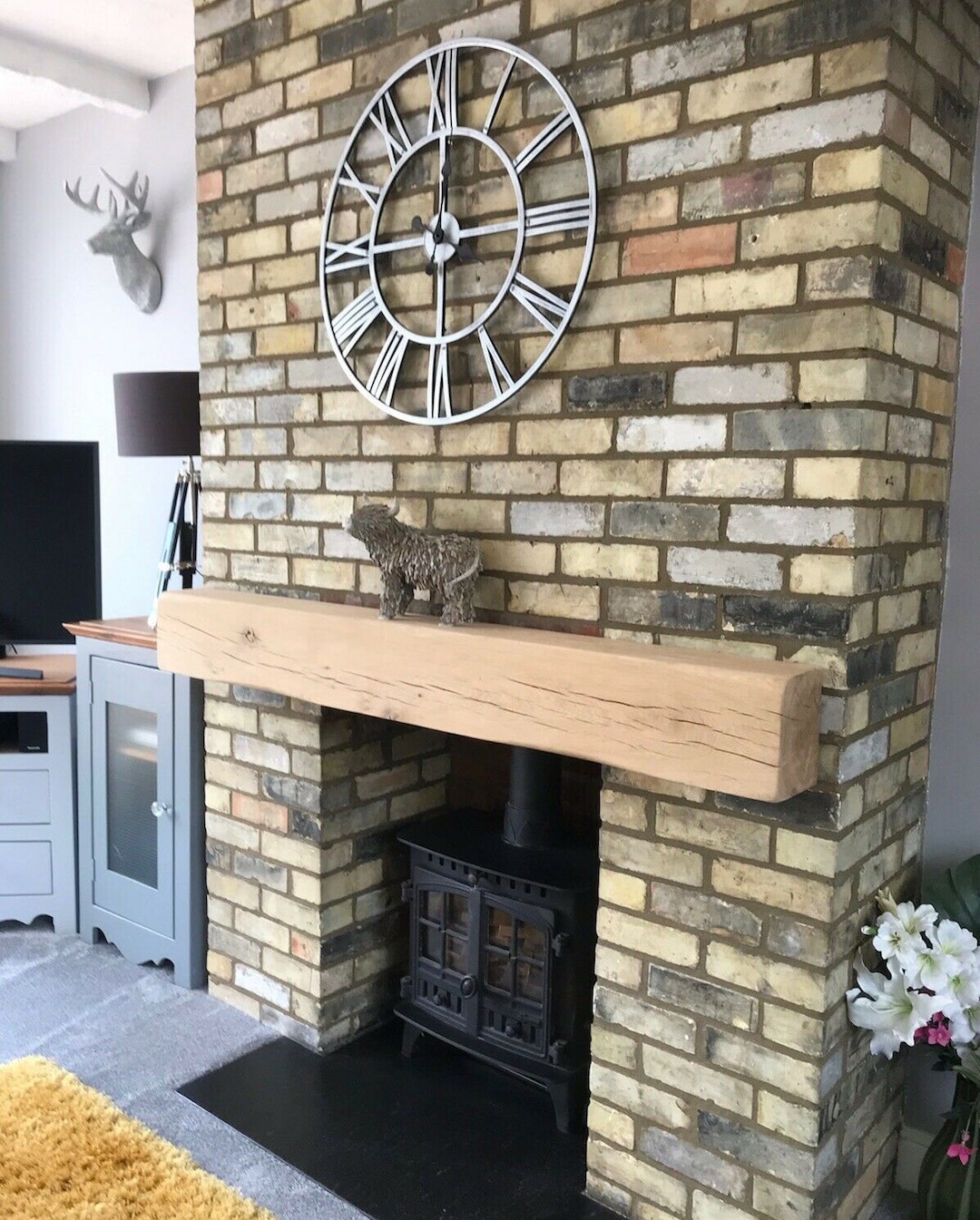 Solid Oak Mantel Beam - All Sizes, Oiled, Pre-drilled, Free Fixings ...