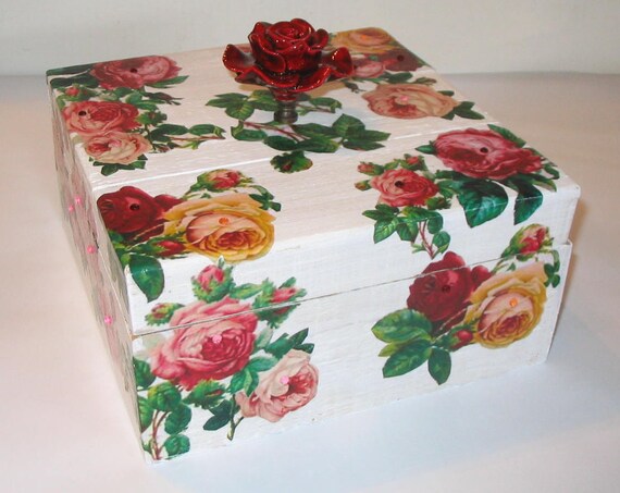 Shabby Chic French Country Roses Decoupage Wooden Storage | Etsy