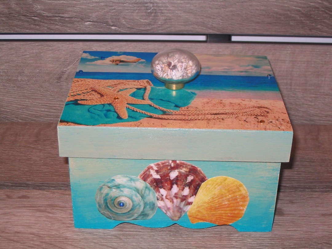 Beach Themed Decoupage Wooden Storage Jewelry Box Sea Shells - Etsy