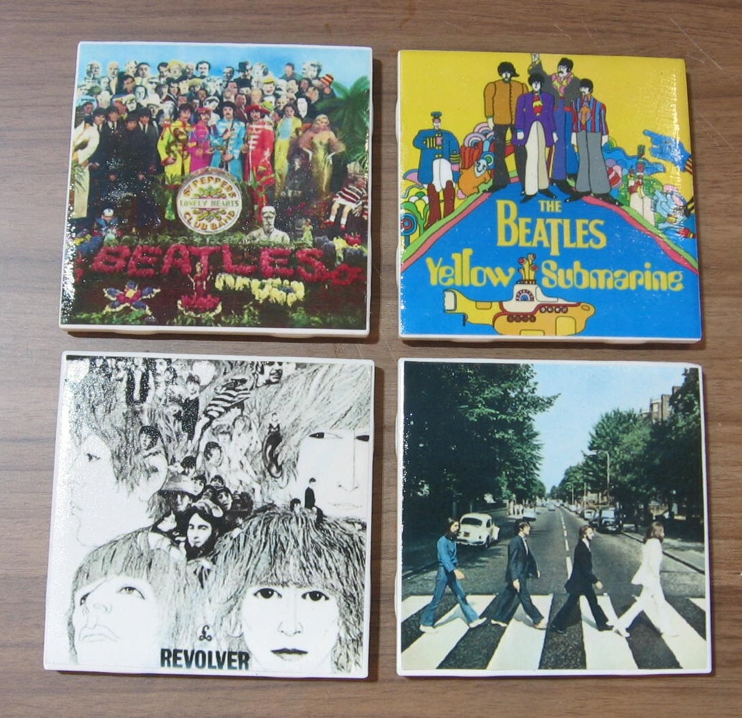 Set of 4 the Beatles Ceramic Tile Coasters Abbey Road Sgt Pepper Yellow ...