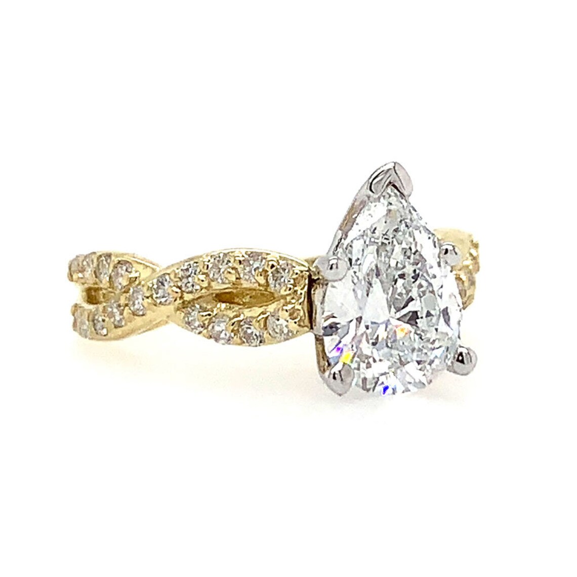 1.60 Cttw F/SI-1 Pear Shape Diamond Cross Shank Engagement Ring 14K Yellow Gold - Etsy