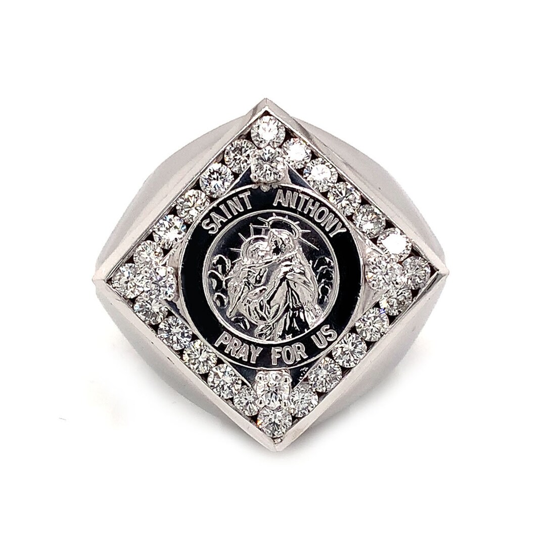 2.00 Ct F/SI1 Men's Round Brilliant Cut Diamond St. Anthony Ring 10K ...