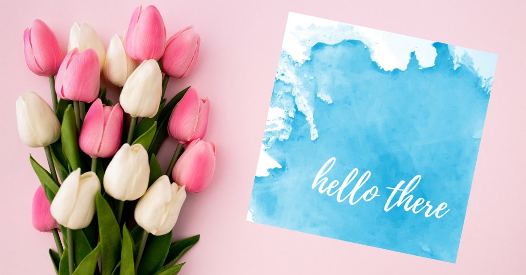 Hello There Blue Watercolor Greeting Card - Etsy