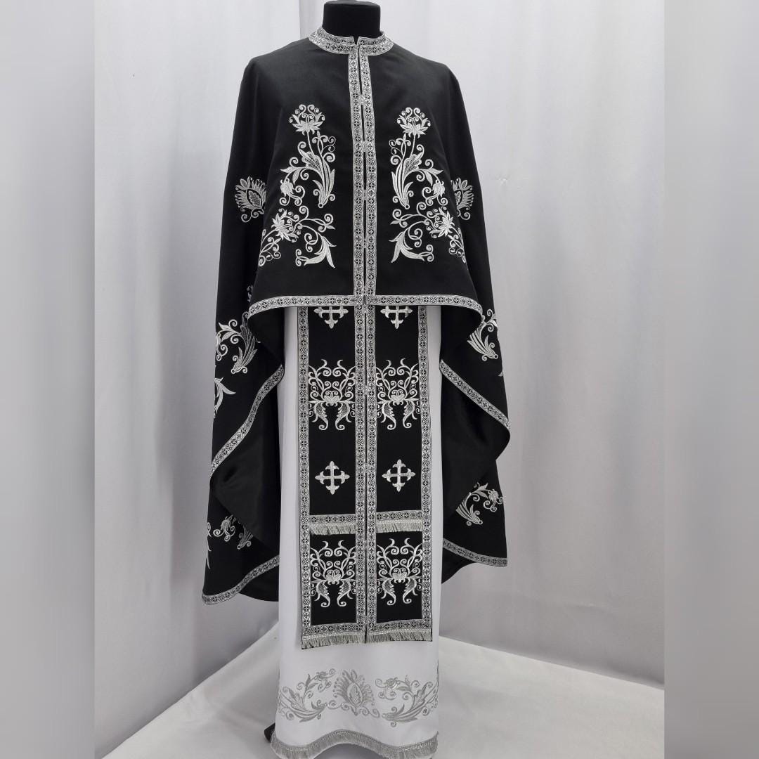 Black Greek Vestment Set, Embroidered Priest Vestment, Clothes for ...