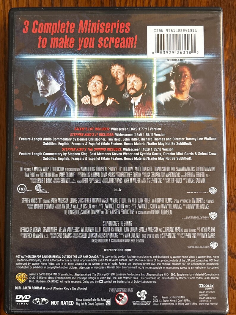 Stephen King 3 Dvd Movie Horror Collection the Shining, IT, and Salem’s ...