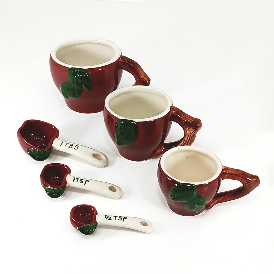 Measure Cups Spoons: Apples–ceramic Red Measuring Set–vintage - Etsy
