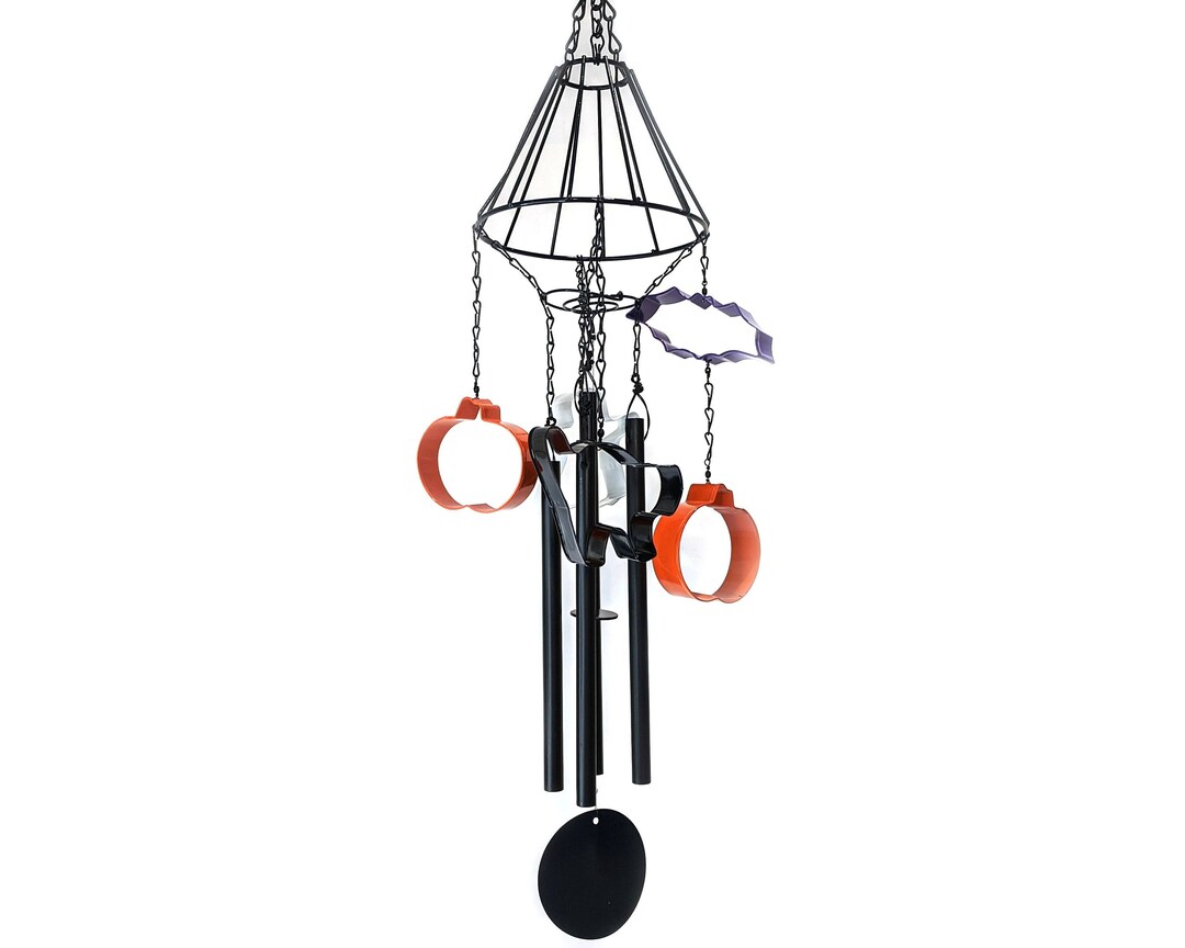 WIND CHIME Halloween Black Cat Ghost Purple Bat Orange Pumpkins Black ...