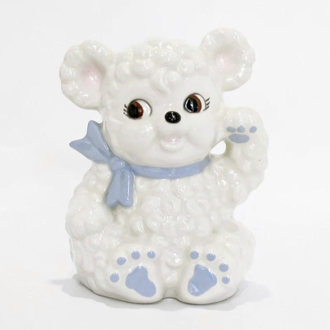 Bank Teddy Bear Bank White Bear Blue Bow Large Ceramic Coin Money ...