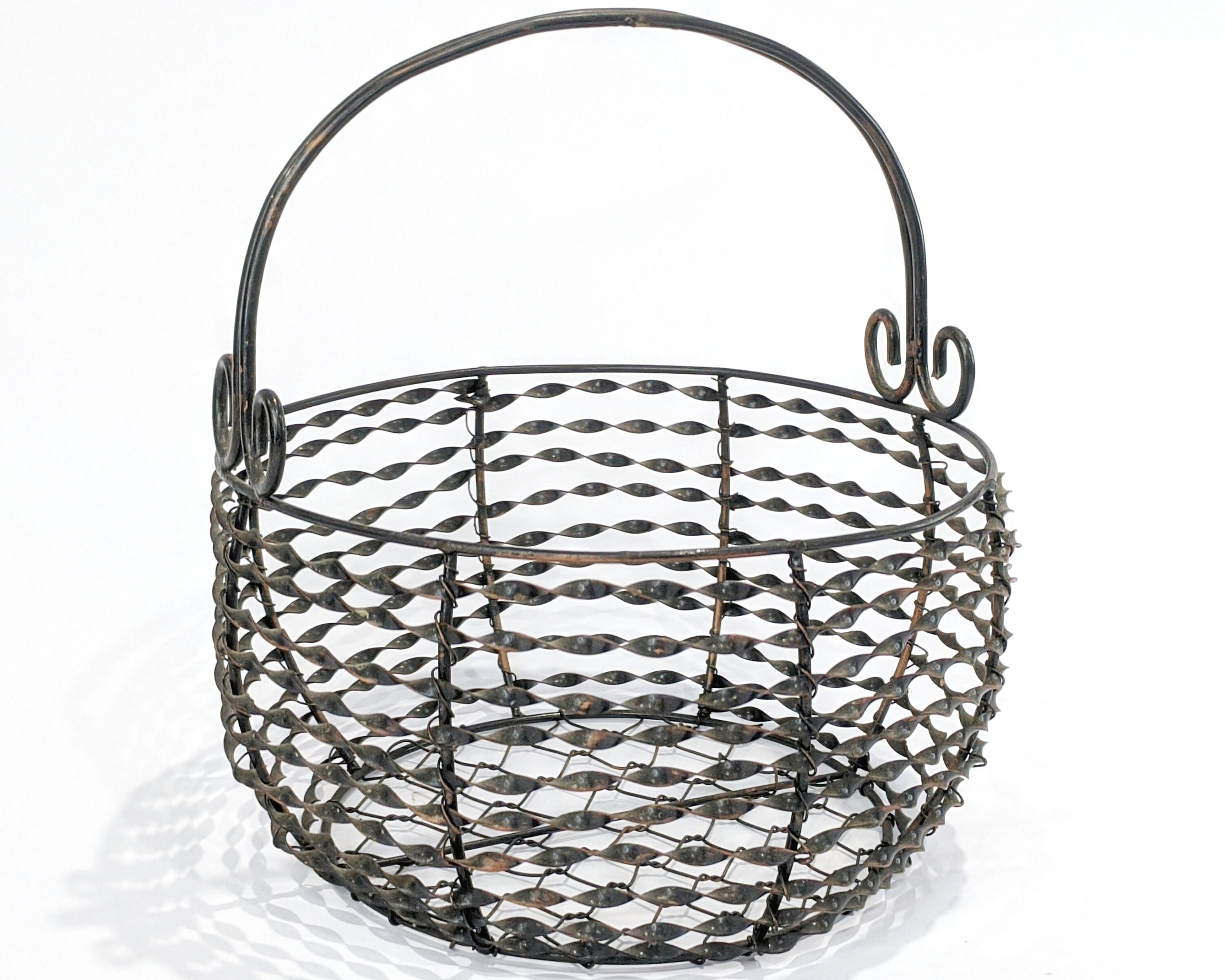 Basket Twisted Wire Black Copper Metal Basket Round Curved Handle ...
