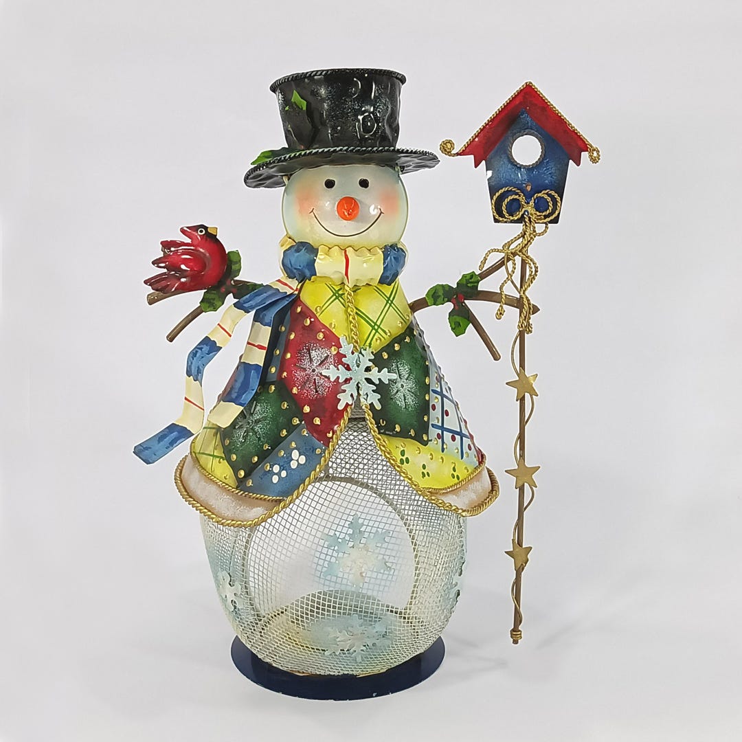 Candle Lantern Snowman Lamp Diffuser Wire Mesh Snowman Patchwork Jacket ...