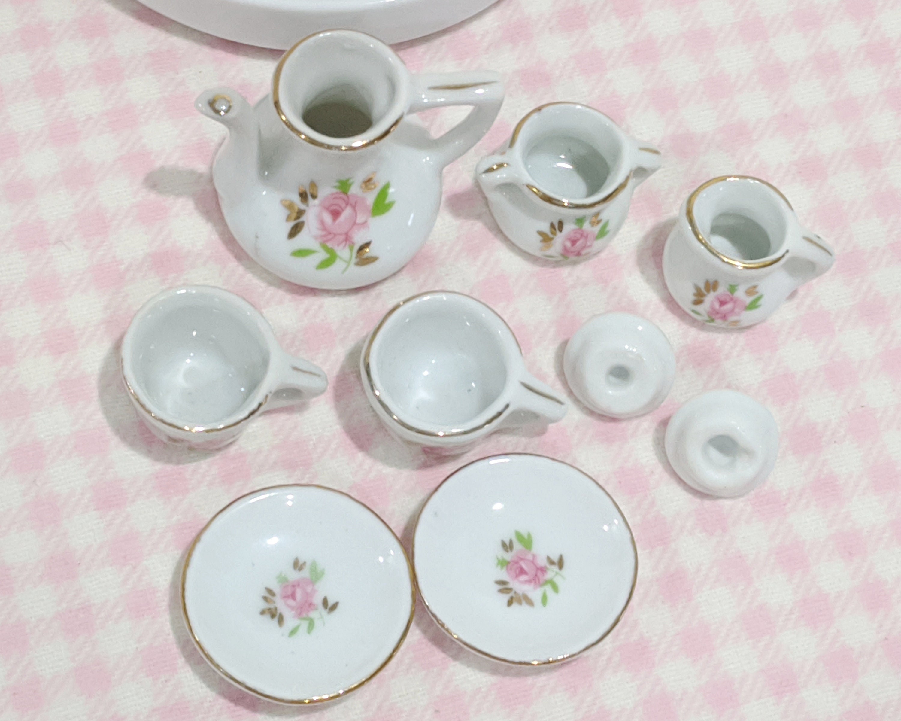 Tea Set Miniature White Porcelain Gold Trim Tea Set Pink Roses Vintage Ceramic Floral Tea Set - Etsy
