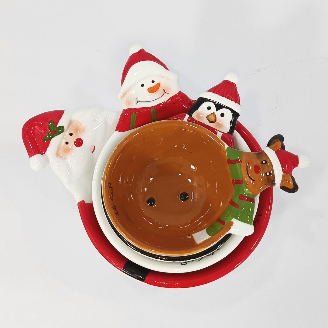 Measure Christmas Measuring Cups Santa Snowman Penguin Reindeer Ceramic ...