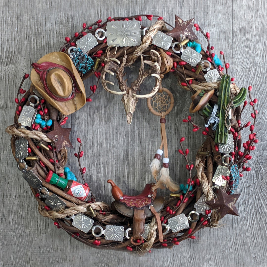 Wreath Cowboy Ranch Wreath Silver Concho Saddle Stetson Saguaro ...