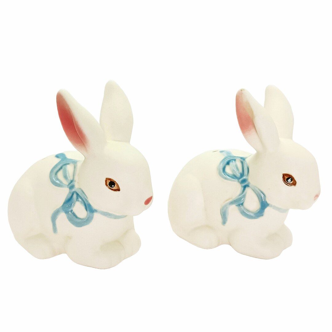 Salt Pepper Bunny Rabbit Shakers Josef Originals Korea White Ceramic ...